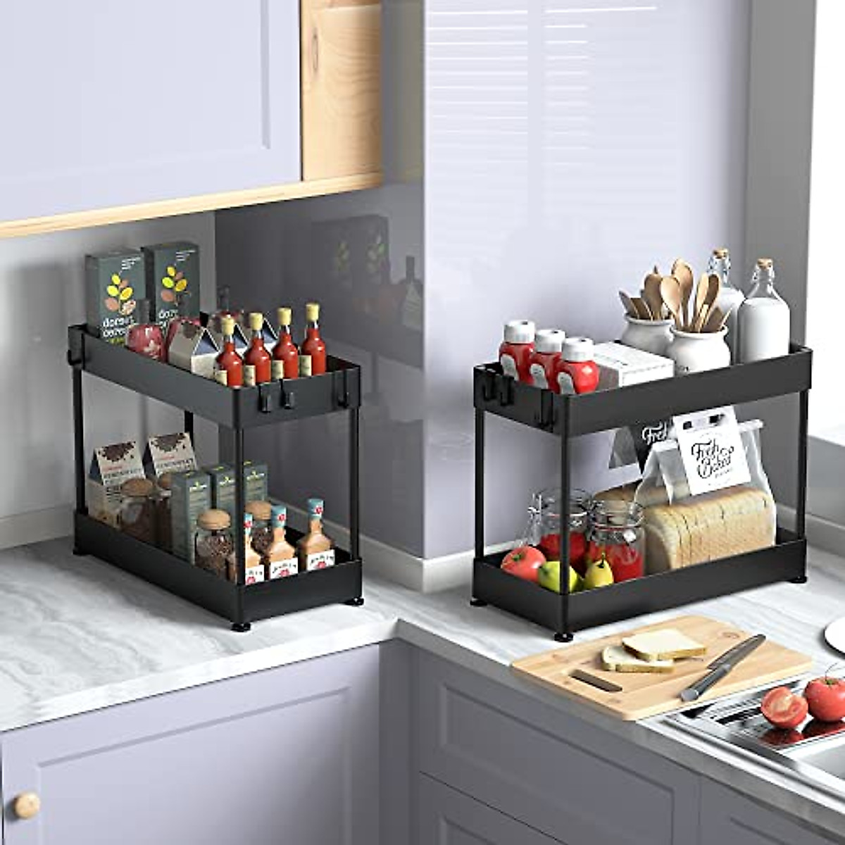 TIMEBAL 2 Pack Under Sink Organizers and Storage, 2 Tier Bathroom Organizer Countertop kitchen Sink Organizer Shelf Basket, Bathroom Counter Sink Organizer Multi-purpose Under Sink Storage for Kitchen