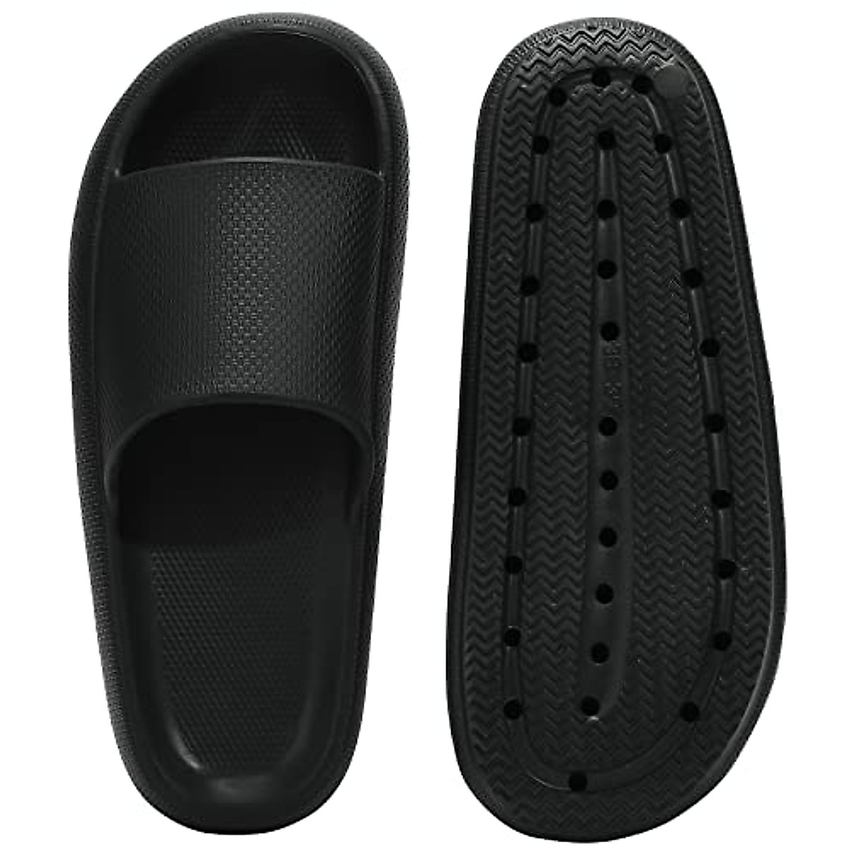 welltree Slides for Women Men Pillow Slippers Non-Slip Bathroom Shower Sandals Soft Thick Sole Indoor and Outdoor Slides,Black,7.5-8.5 Women/6-7 Men