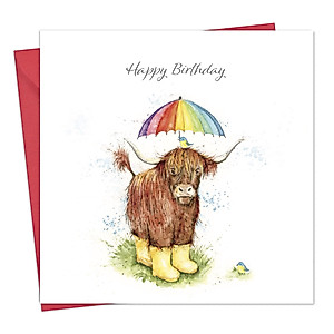 Twizler Birthday Card Highland Cow – Happy Birthday Card for Men or Women - Birthday Card for Him or Her - Unisex Card