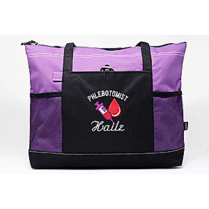 Phlebotomist Personalized Tote Bag with Mesh Pockets, Front Pocket, Zippered Closure
