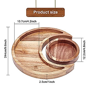 INFUNLY Crystal Holder Moon Tray Wooden Crystal Holder Round Crystal Organizer Tray Acacia Wood Trinket Dish for Rocks Jewelry Healing Crystals Storage