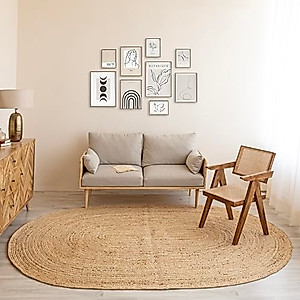 HOMEMONDE 4 x 6 ft Braided Oval Rug Farmhouse Reversible Carpet for Living Room Handmade Jute Area Rugs, Natural