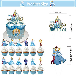 42 Cinderella Birthday Party Supplies Princess Theme Party Favor Includes Happy Birthday Banner,Balloons,Swirls,Cake Toppers for Kids Adults