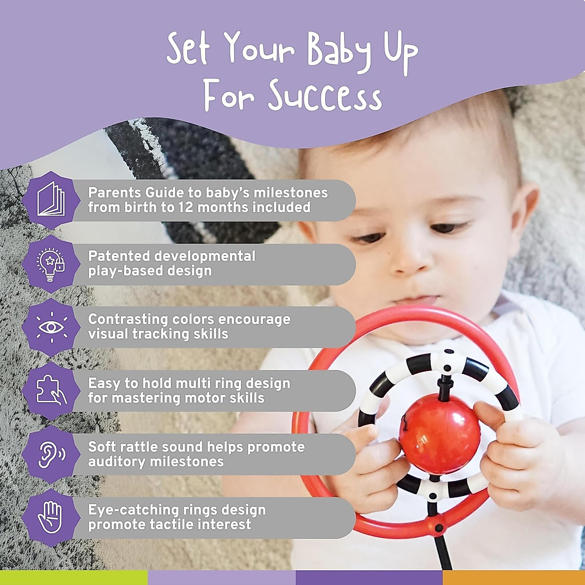 SmartNoggin NogginRings Reaching & Grasping Play Toy - Encourages Baby’s Developmental Milestones Through Play - Sensory Toy for Babies, Ages 0-12 Months