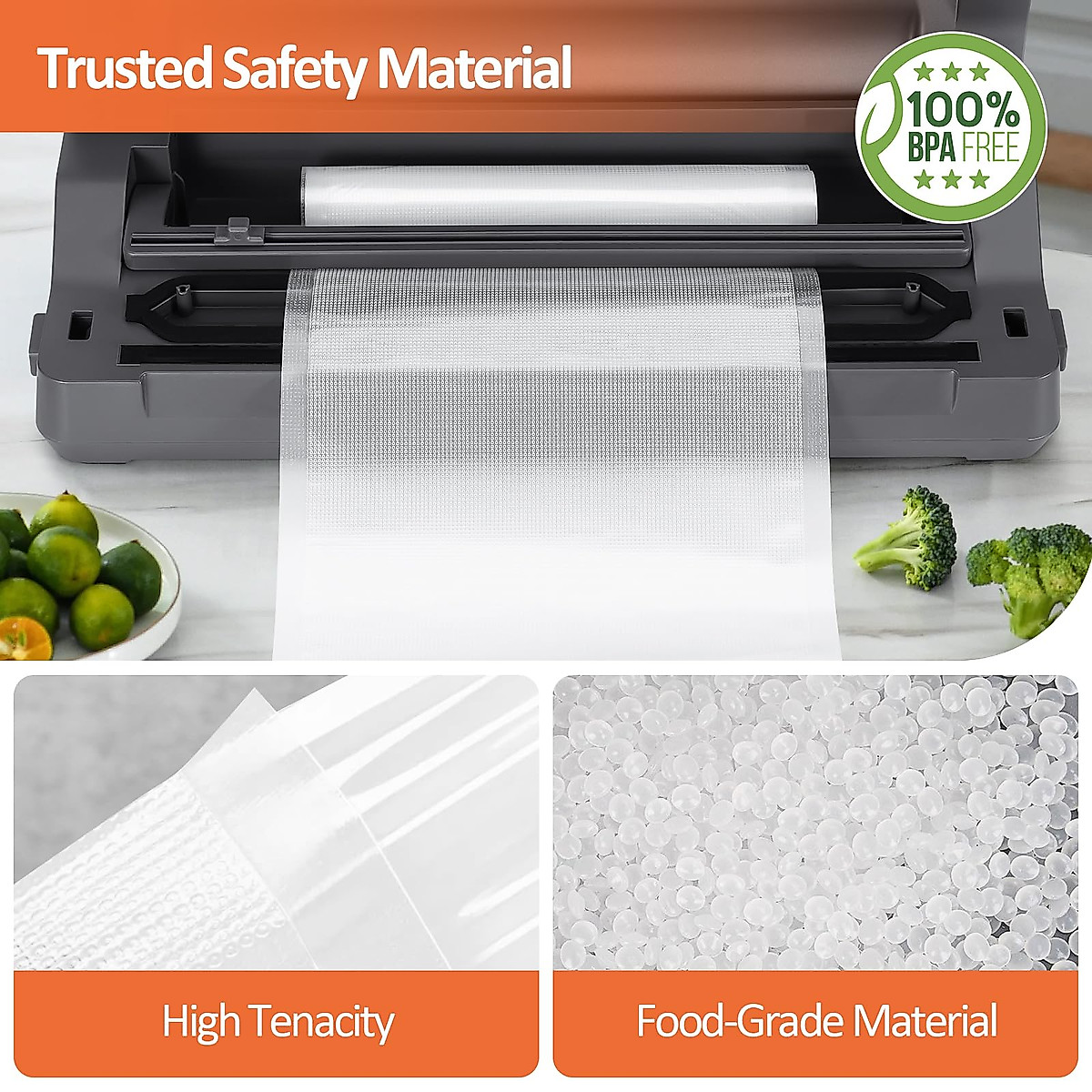 Anybear Vacuum Sealer Bags Rolls, 3 Pack 11''x16' & 3 Pack 8''x16' Commercial Food Storage Bags for Custom Fit with BPA Free and Heavy Duty, Use for Storing Raw and Cooked Foods Meal Prep or Sous Vide