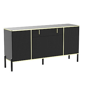AIEGLE Modern 63" Long Buffet Sideboard Console Table, Kitchen Storage Cabinet with Drawer & 4 Doors, Buffet Server Bar Decorative Cupboard for Dining Living Room Entryway, Black & Golden