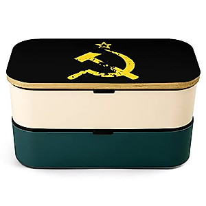 Russian Soviet Flag Hammer and Sickle Bento Lunch Box Leak-Proof Bento Box Food Containers with 2 Compartments for Offce Work Picnic Green-Style