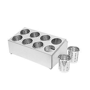 BILPIKOGoo Commercial 8-Hole Stainless Steel Cylinder Flatware Silverware Utensil Holder Organizer, Forks Spoons Knife Utensil Caddy Compact Cutlery Organizer (Sliver)