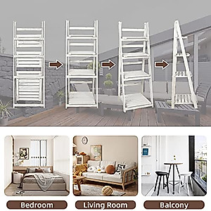 Babion Ladder Shelf, 4-Tier Ladder Bookshelf, White Bookcase with Shelves, Storage Rack Plant Stand for Home, Bedroom, Bathroom,Office, 16 x 14 x 44 Inch, Industrial Style, Wooden Frame