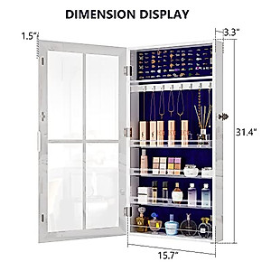 FREDEES Jewelry Holder Organizer for Earrings Ring Necklace Bracelets, 4-Tier Wooden Jewelry Cosmetic Storage and Display Case, Lockable Hanging Wall Jewelry Armoire Box Cabinet Tray, White