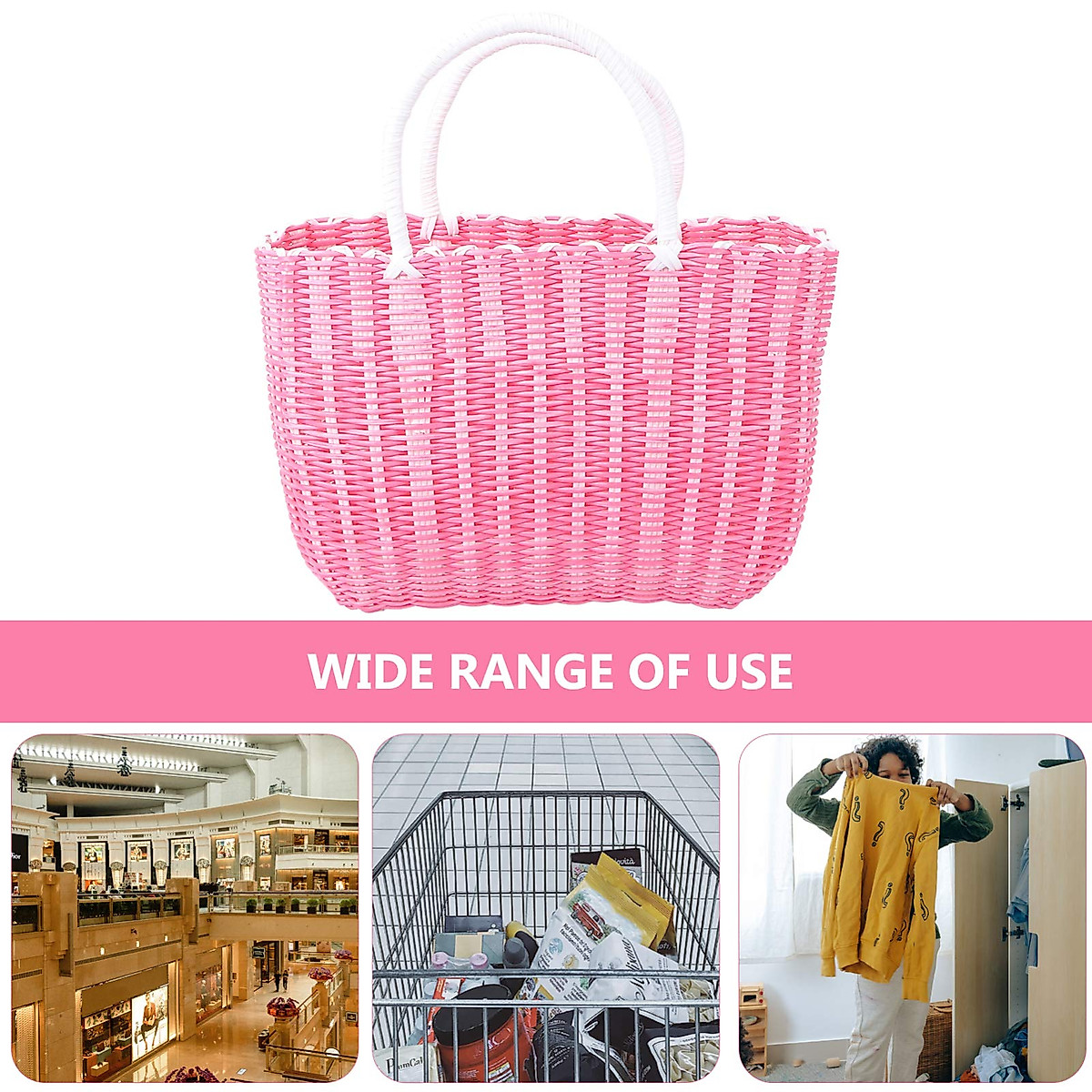Healvian Handbags Purse Plastic Woven Shopping Basket with Handle Reusable Grocery Shopping Bag Shopping Tote Woven Storage Basket for Travel and Shopping Patricia Nash Patricia Nash Handbags