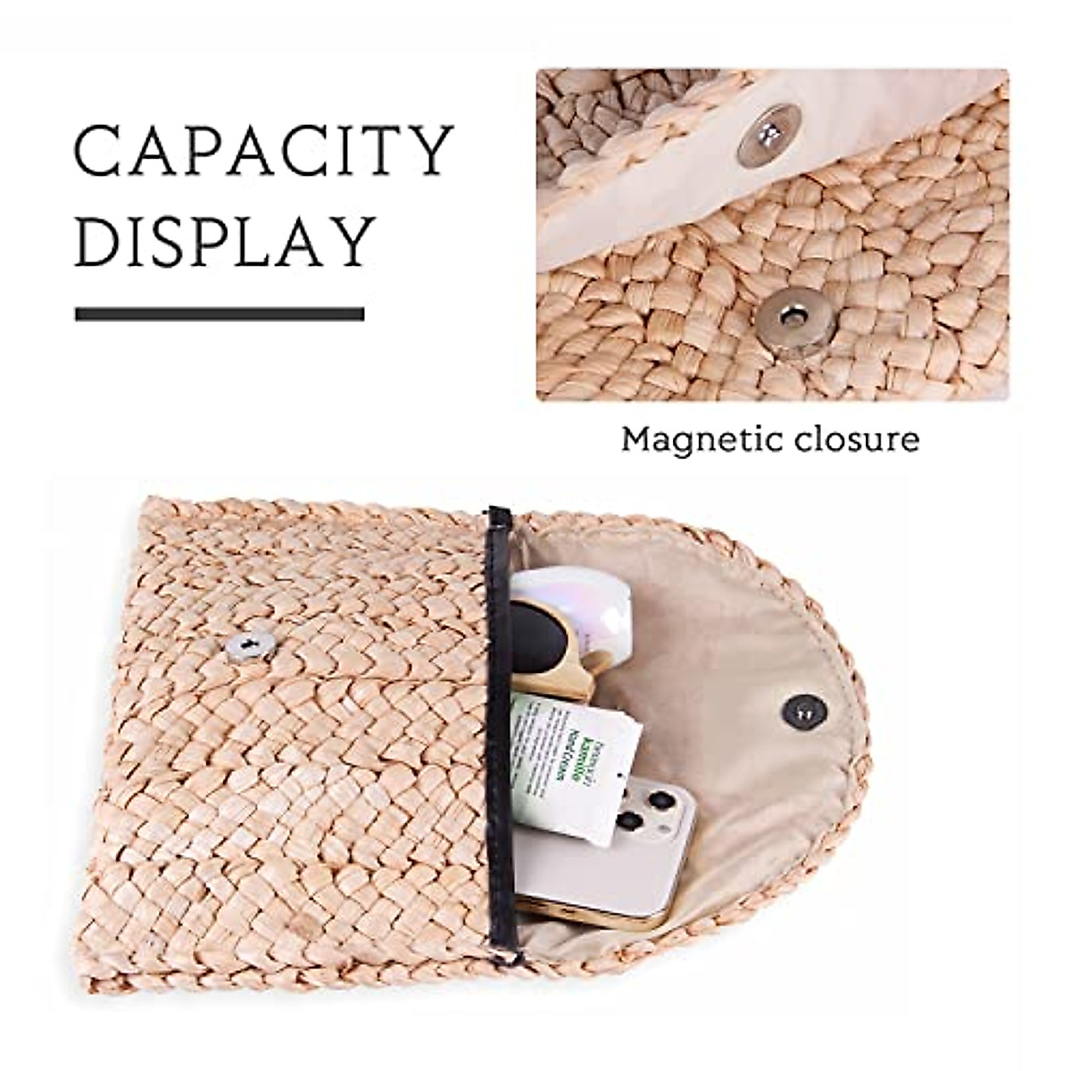 LUI SUI Women Straw Clutch Purse Handbag Straw Shoulder Bag Summer Beach Bag Woven Bag Envelope Purse Wallet