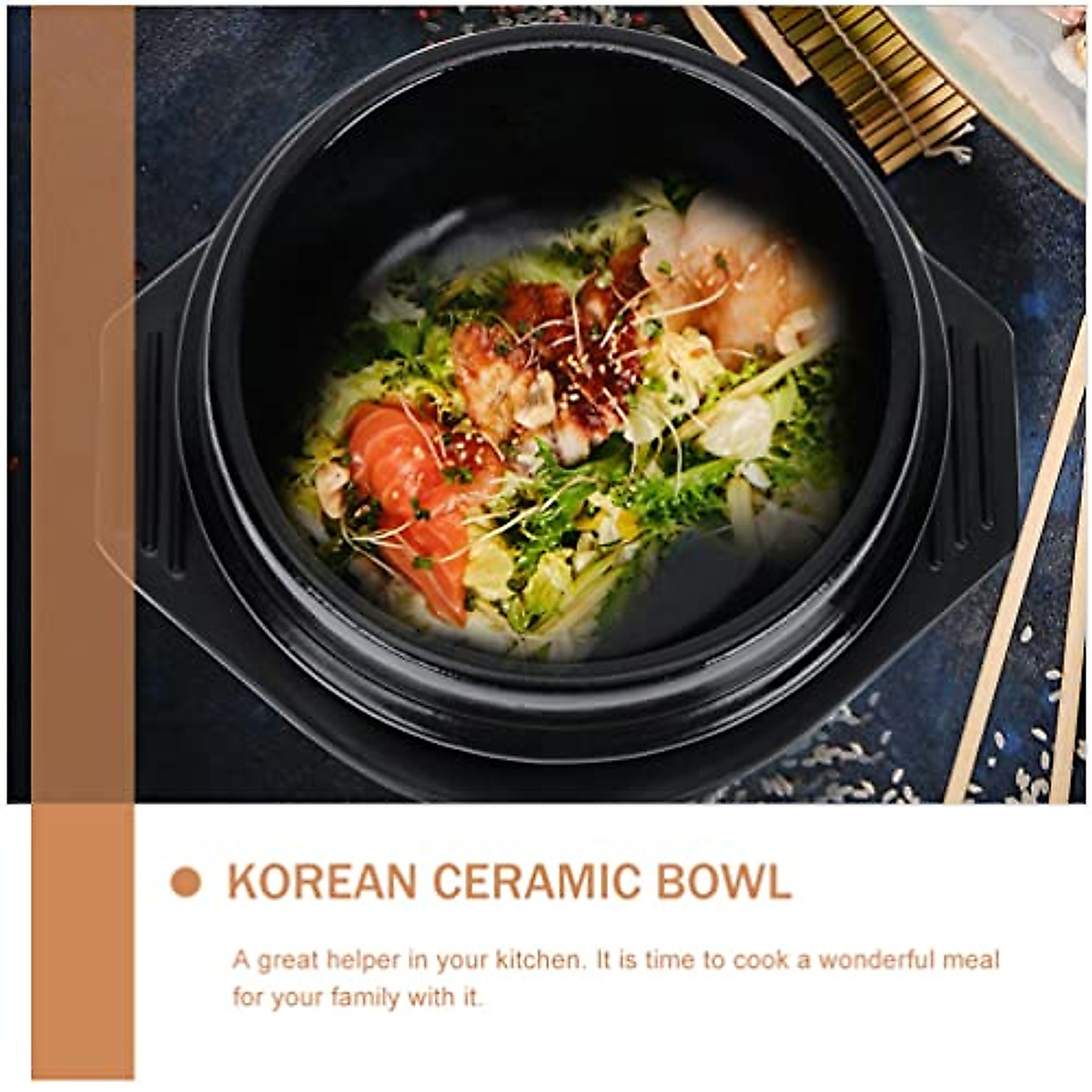 Ceramic Korean Pot Bibimbap Soup Bowl Set Bibimbap Casserole Pot Dolsot Korean Bowl with Lid and Trivet for Home Kitchen Dinnerware Serveware Black