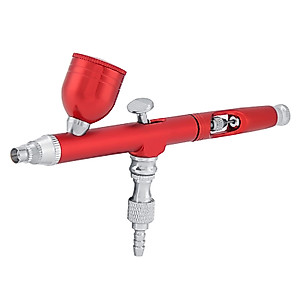 Paint Spray Pen Multi-Purpose Dual Action Feed Airbrush Kit Spray Air Brush Gun Tattoo Nail Tool 0.3mm (Red)