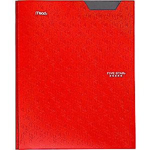 Five Star 2 Pocket Folder, Stay-Put Folder, Plastic Colored Folders with Pockets & Prong Fasteners for 3-Ring Binders, 8-1/2” x 11", Fire Red (72109)