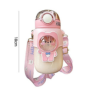 JQWSVE Kawaii Water Bottle with Straw, 24oz Kawaii Bear Water Bottle BPA-Free, Leak-Proof Cute Water Bottles Anti-Drop Cartoon Bear Shaped Bottle for Boys Girls Travel Home School, Pink