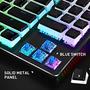 Havit Mechanical Gaming Keyboard with PBT Pudding Keycaps, 89 Keys RGB Backlit Wired USB Computer Keyboards with Blue Switches & Surround Lighting for Desktop PC Gamer (Renewed)