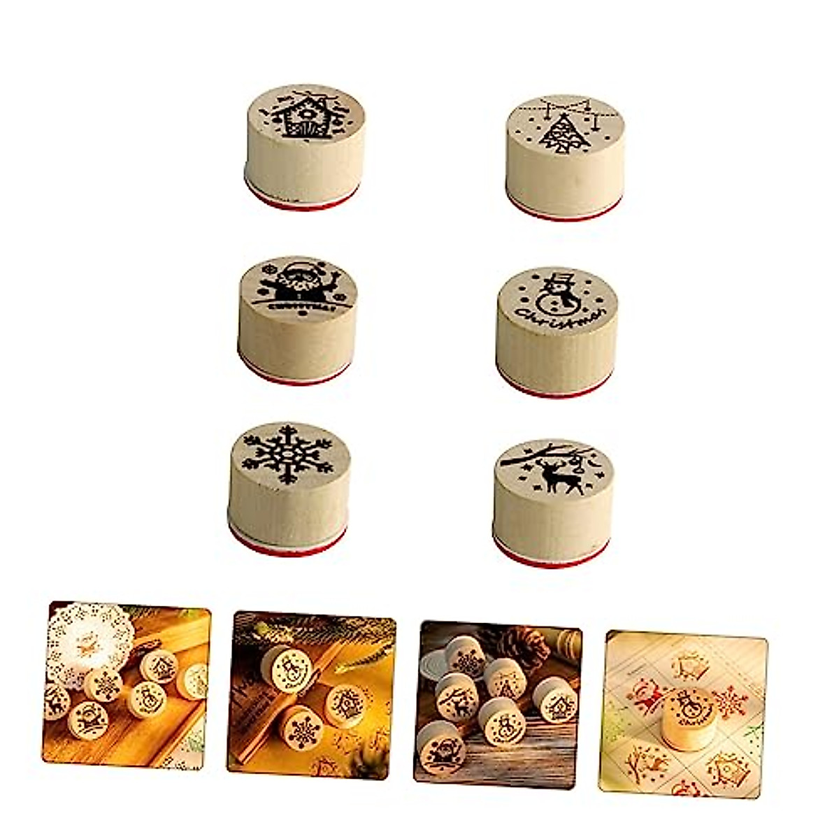 NOLITOY 18 Pcs Christmas Wooden Stamp Wood Decor DIY Scrapbook Lace Trim DIY Wood Stamp Block Wooden Stamping Blocks Scrapbook Stamp Round Seal Retro Stamp Retro Seal Pattern Tool Rubber