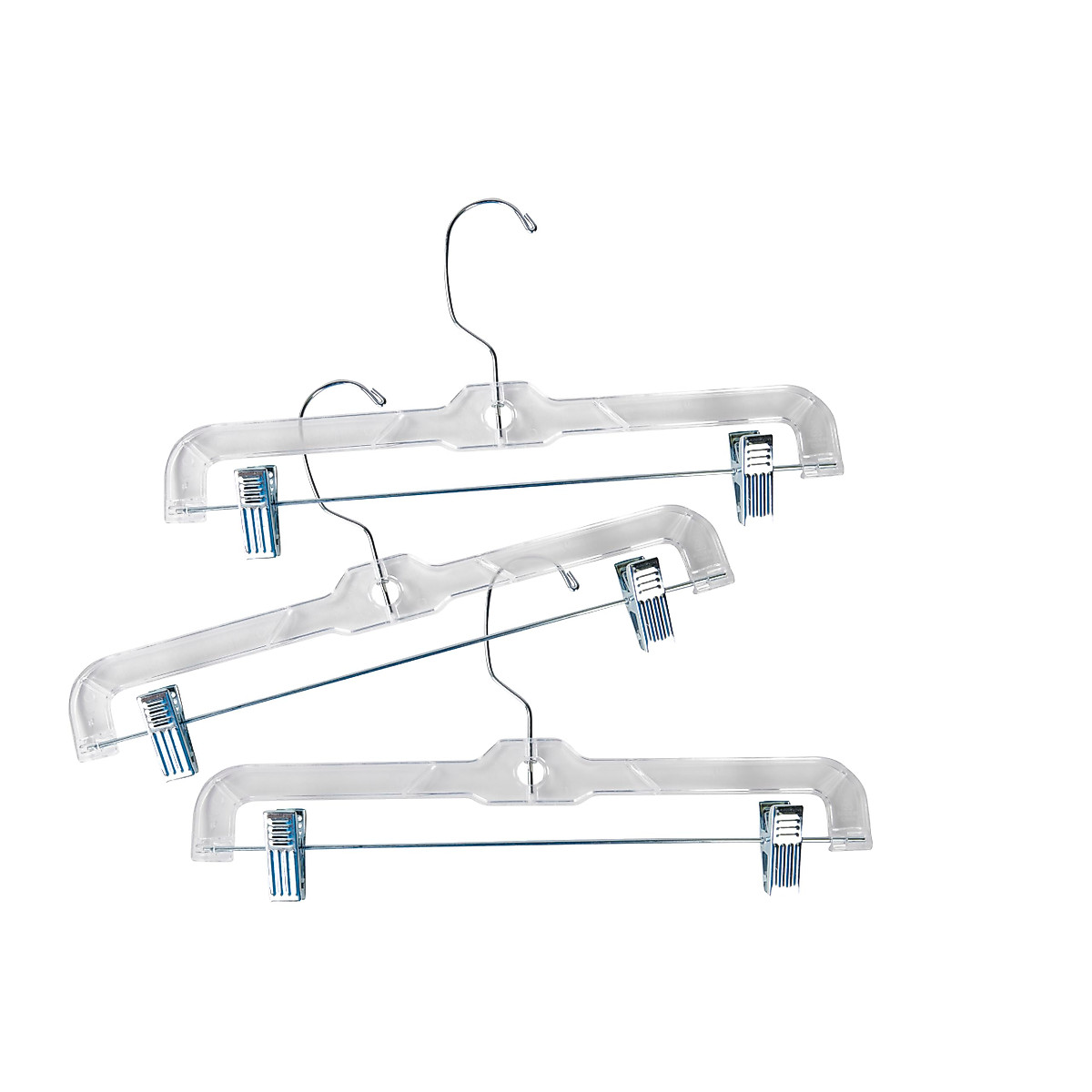 14 inch Clear Plastic Skirt and Pants Hangers - Pack of 20 - Perfect for Lightweight Fabrics Such As Rayon and Linen - Features Anchored Chrome Swivel Hooks, Hangbars, and Padded Metal Clips