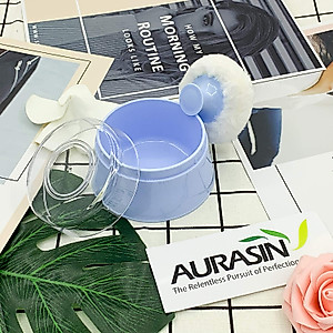 BPA Free Baby Powder Puff Box, Large 2.8" Fluffy Body After-Bath Powder Case, Baby Care Face/Body Villus Powder Puff Container, Makeup Cosmetic Talcum Powder Container with Hand Holder (Blue)