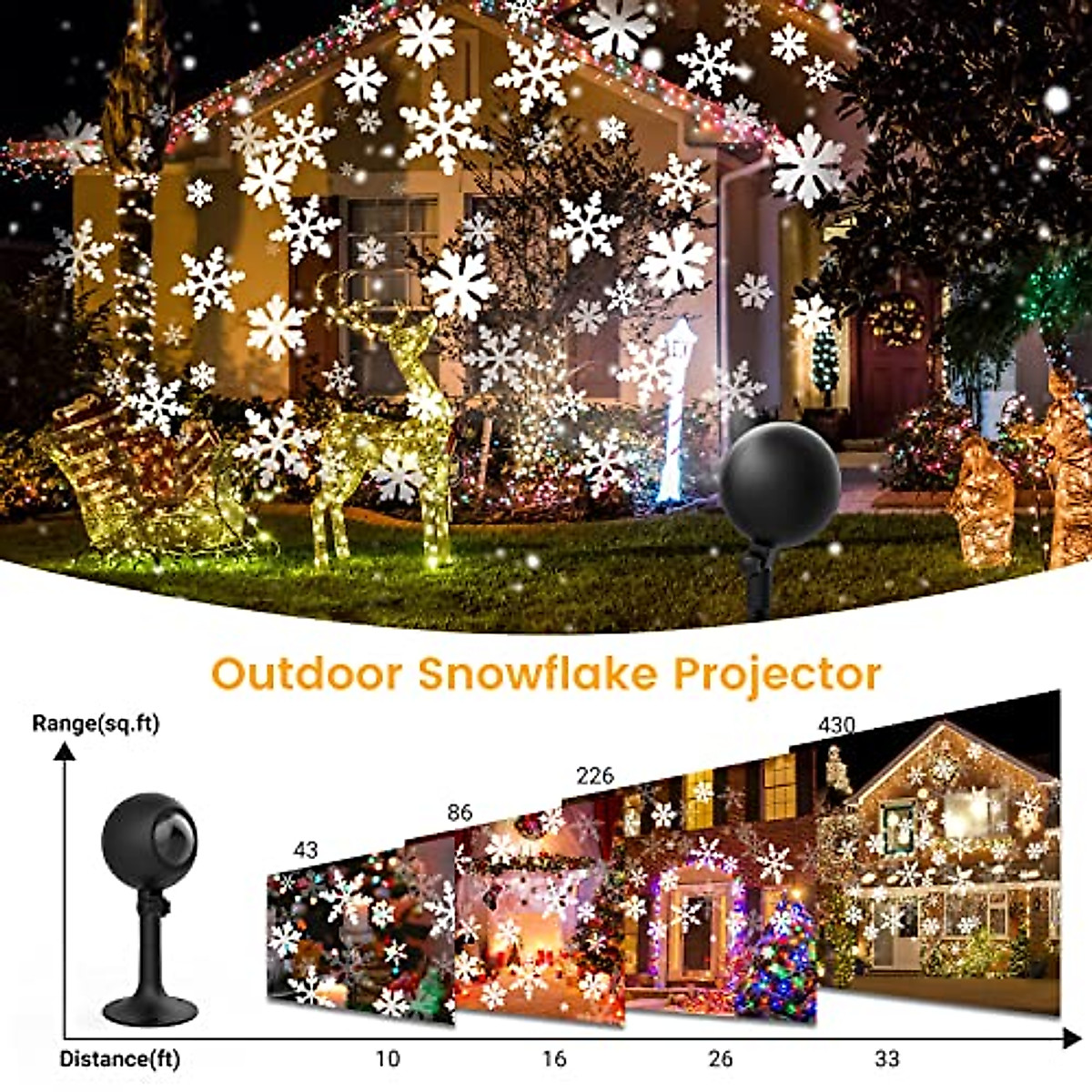 Christmas Decorations Snowflake Lights Projector LED Snowfall Spotlight Waterproof Landscape Lamp Indoor Outdoor Lighting for Xmas Holiday Party Wedding Garden Patio House