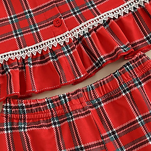 MAINESAKA Baby Boy Girl Pajamas Christmas Red Plaid Print Long Sleeve Lapel Collar Button Down Top Shirt Pants Nightwear (Red Plaid, 4-5 Years)