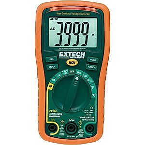 Extech EX330 Autoranging Mini Multimeter with NCV and Type K Temperature, orange and green