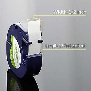 Aonomi Compatible Label Tape Replacement for DYMO Letratag Refills 91330 10697 Self-Adhesive Paper LT Tape for DYMO LetraTag 200B Plus LT-100T LT-100H QX50 Label Maker, 1/2 Inch x 13 Feet (5 Pack)