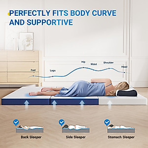 Avenco Folding Mattress Twin XL, Trifold Mattress 4 Inch Memory Foam for Guest Room/Caravan/Camping/Travel Mattress, Tri Folding Mattress Portable with Removable Cover & Non-Slip Bottom, 80"x39"x4"