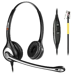 Wantek Phone Headset with Microphone Noise Cancelling, RJ9 Office Telephone Headsets Compatible with Yealink T21P T26P T23G T42G T48G T42S T46S T48S Avaya 1608 9608 9611 Grandstream Panasonic Snom