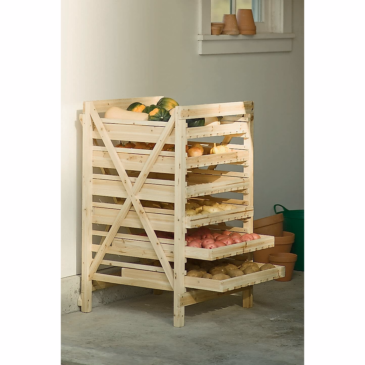 Gardener's Supply Company Orchard Garden Harvest Rack, Sturdy 6 Drawer Wooden Vegetable & Fruit Storage Cabinet Kitchen Organizer | For Vegetables, Fruits & Herb Drying