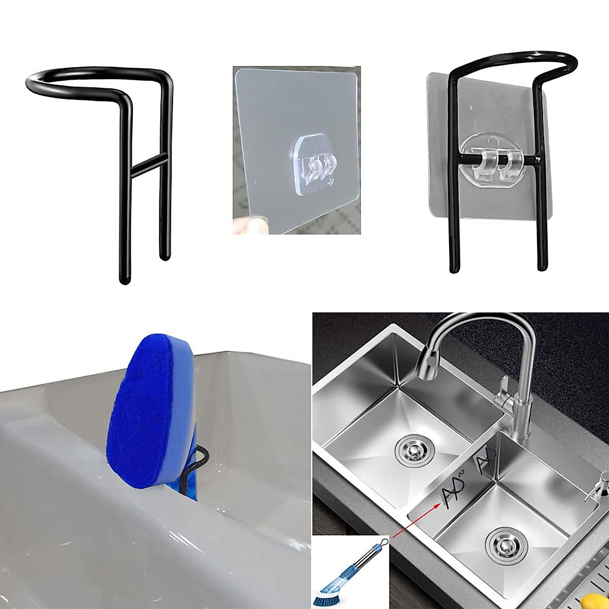 XXHong Sponge Holder Dish Wand Holder Kitchen Brush Holder Black Sink Caddy Organizer 2 Packs