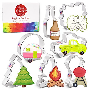 Father's Day Camping Cookie Cutters 7-Pc. Set Made in the USA by Ann Clark, Camper, Campfire, Grill, Pine Tree, Beer/Soda Bottle, and more