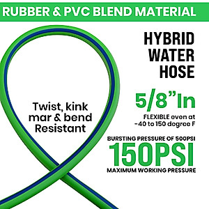 YOTOO Heavy Duty Hybrid Short Garden Hose, Lead in Water Hose 5/8-Inch by 10-Feet 150 PSI, Kink Resistant, All-Weather Flexible with Swivel Grip Handle and 3/4" GHT Solid Brass Fittings, Green+Blue
