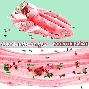 Cloud Slime for Girls Boys,with Red Watermelon Slime Charms,Super Soft and Non Sticky Slime,Scented Slime Party Favors,Stress Relief Toy for Kids Education,Birthday Gift(8 OZ 200ML)