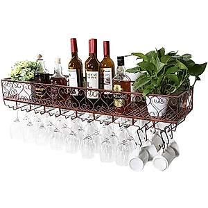 Wine Racks Wall Holder, Wine Storage Organizer Rack Wine Glass Holder Metal Vintage Rustic Wine Bottle Holder Wine Cabinet, Wall Shelf Storage Organizer Rack, Bronze (Size : 80×25c