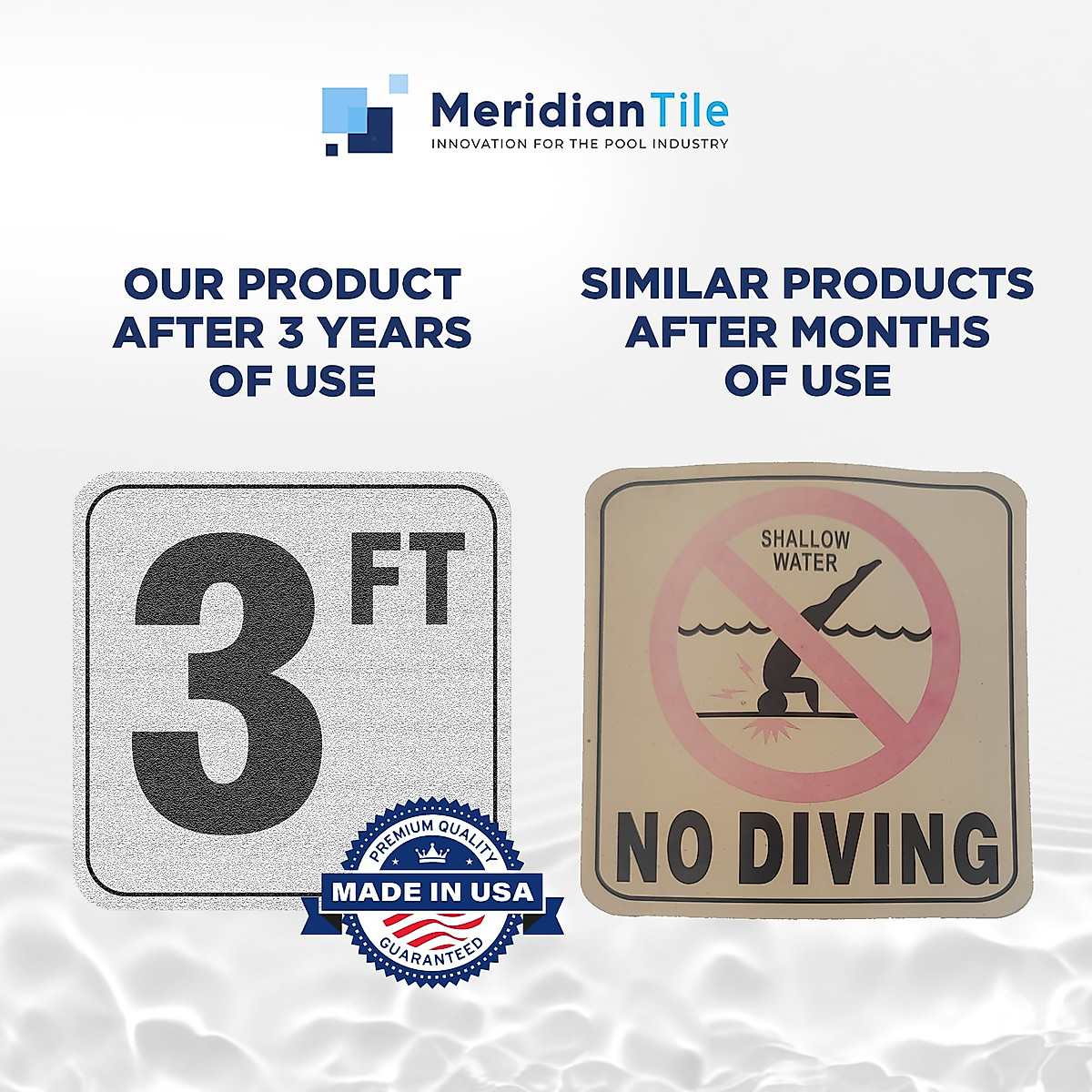 Aquatic Custom Tile, 3FT Pool Depth Markers, 6x6 Inches Vinyl Pool Stickers, Swimming Pool Number Markers, Pool Safety Signage, Adhesive Pool Depth Markers Stickers for Decks, MADE IN USA - (1 Pack)