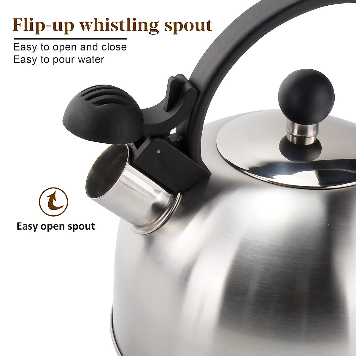 2.64QT Whistling Tea Kettle for Stove Top, Compatible with All Burners Including Induction, 18/10 Stainless Steel Stovetop Kettle Tea Kettle 2.5L