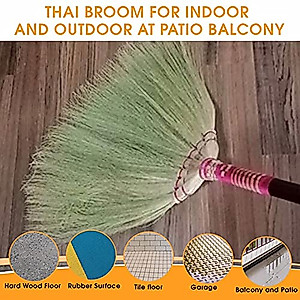 SKENNOVA - Thai Vintage Retro Grass Broom Stick, Long Handle Hand Grip The Reed Tree with Grass Durable Broom Housewarming Gifts Asian Broom 40 inch (Bamboo, 39 inch Tall)