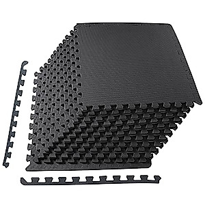 Signature Fitness Puzzle Exercise Mat with EVA Foam Interlocking Tiles for MMA, Exercise, Gymnastics and Home Gym Protective Flooring, 1/2" Thick, 48 Square Feet, Black