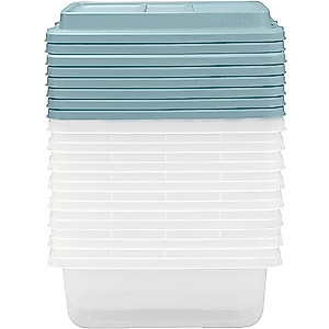 Hefty HI-RISE Stackable Storage Bins - Under Bed Storage Containers with Lids, Shoe Organizer, Plastic Storage Bins, Clear Shoe Boxes with XL Lid-Locking Latches, Durable Double Rim - 18qt (8 Pack)