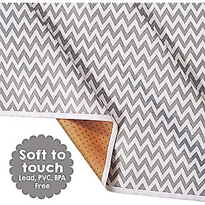 TotsAhoy! Baby Splat Mat for Under High Chair, 51" Waterproof and Washable Spill Mat, Anti-Slip Floor Protector, Baby Play Mat - Grey Chevron