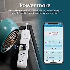 Philips Surge Protector Power Strip, 3 Outlet Surge Protector, 4 Ft Braided Cord Power Strip, Smart Power Strip Surge Protector, 3-Prong Flat Plug Power Strip, Surge Protector Outlet, White, SPC9034WB