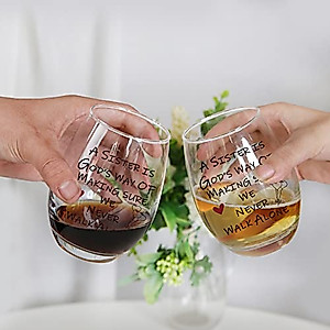 Best Sisters Gifts A Sister Is Gods Way We Never Walk Alone Wine Glass, Valentine’s Day, Birthday, Christmas Gifts Stemless Clear Wine Glass for Women, Friends, Sister, Her, Mom, Wife, Boss