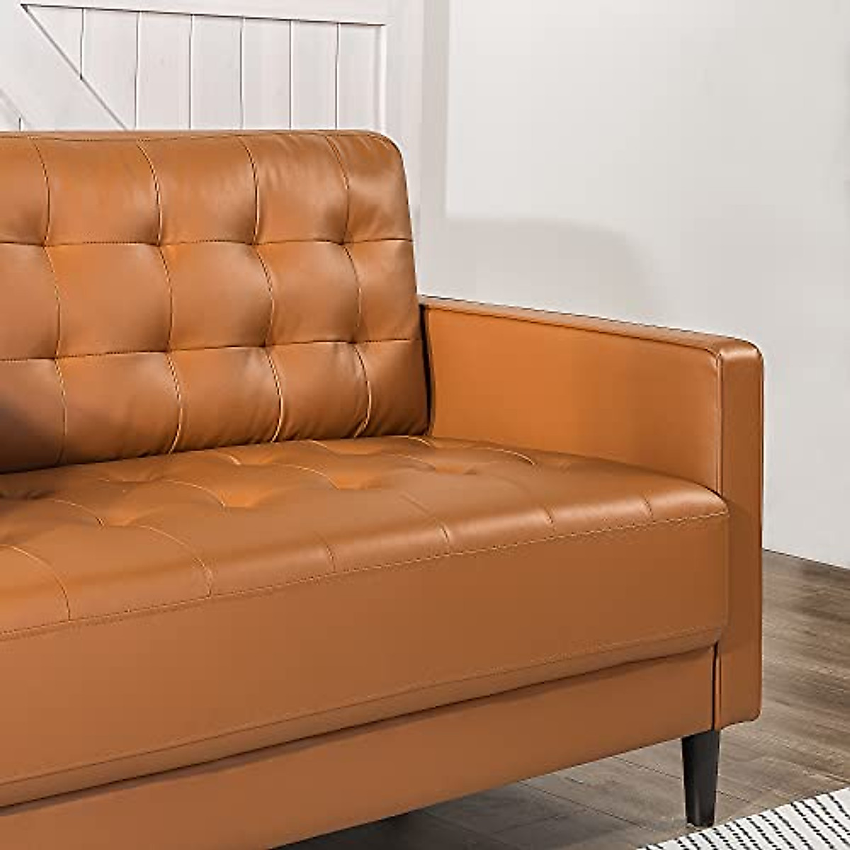 ZINUS Benton Faux Leather Sofa Couch, Easy, Tool-Free Assembly, Cognac