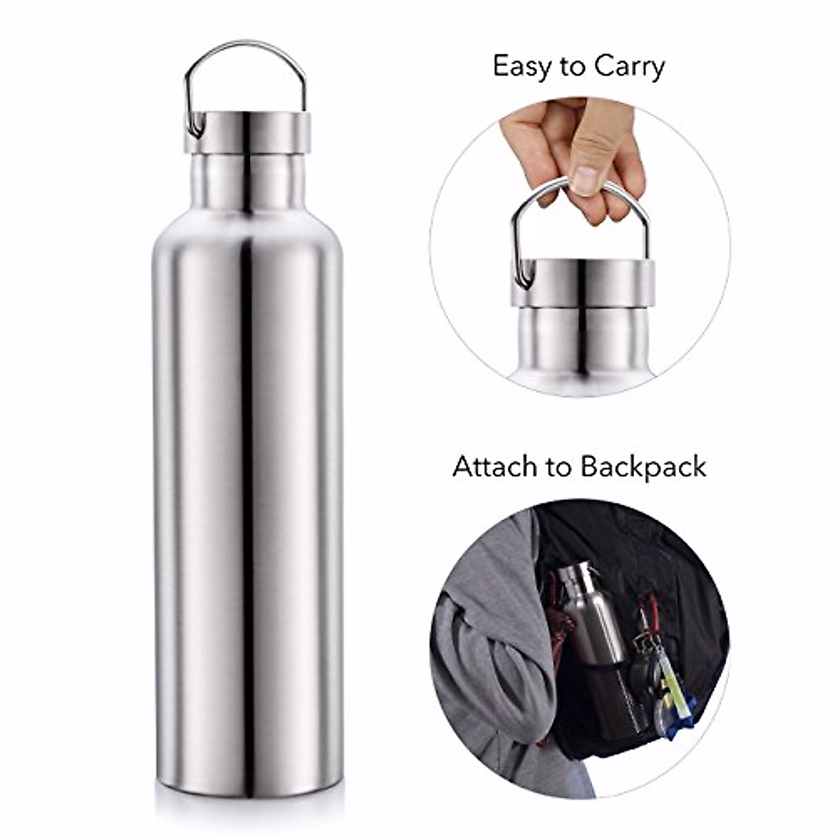 LifeSky Stainless Steel Water Bottle, Double Wall Vacuum Insulated Leak Proof Sports Bottle, Keep liquid Cold for up to 24 Hours, Wide Mouth, 34 OZ