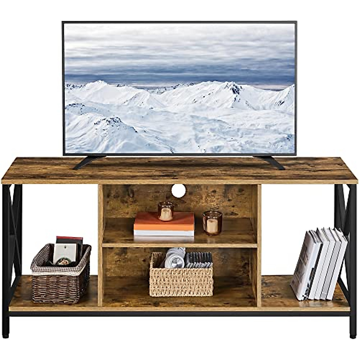 Yaheetech TV Stand for TV up to 65 inch TV Console Table, 55" Industrial TV Cabinet with Storage Shelves for Living Room, Modern Style Entertainment Center for Gaming Room, Rustic Brown