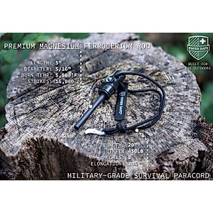 Swiss Safe 5-in-1 Magnesium Ferro Rod Fire Starter Survival Tool - Flint & Steel Striker, Compass, Paracord & Whistle - Emergency Kit for Backpacking, Camping, Hiking - All-Weather - Jungle, 2-Pack