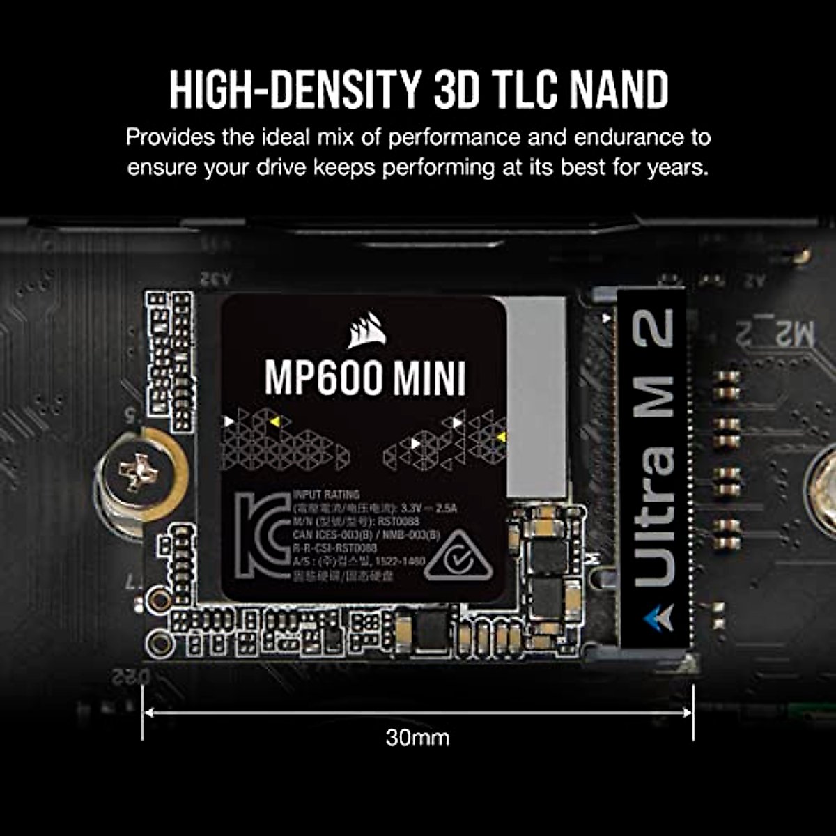 Corsair MP600 Mini 1TB M.2 NVMe PCIe x4 Gen4 2 SSD – M.2 2230 – Up to 4,800MB/sec Sequential Read – High-Density 3D TLC NAND – Great for Steam Deck and Microsoft Surface – Black