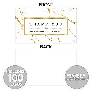 Modern 5th Thank You Cards Small Business – Thank You for Supporting My Small Business Thank You Cards – Gold Marble Matt Design – 3.5 x 2 Inches - 100 pcs – 300GSM Card Stock